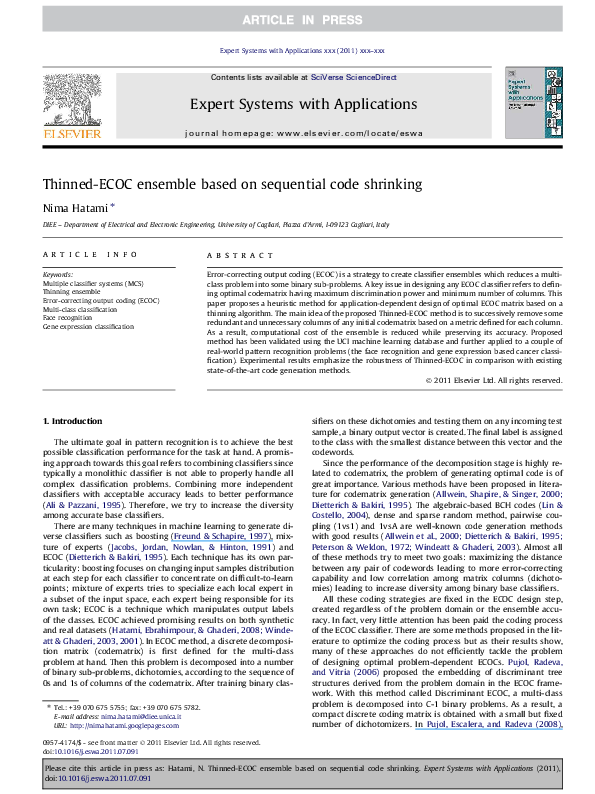 Pdf Thinned Ecoc Ensemble Based On Sequential Code Shrinking 8630
