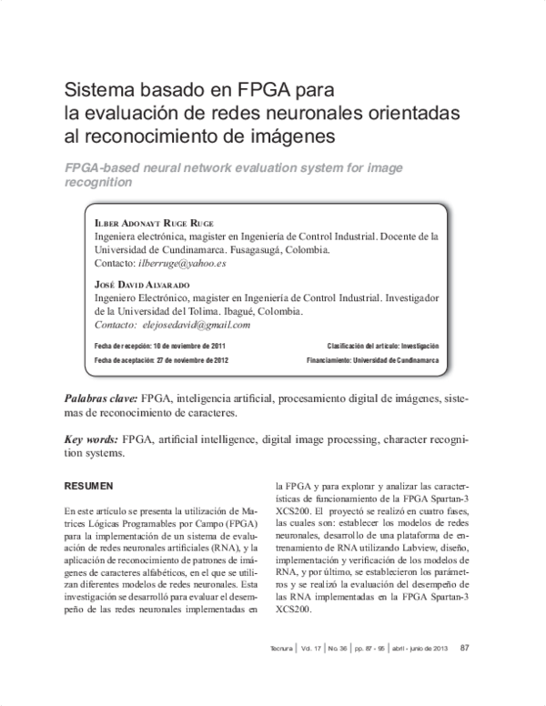 (PDF) Sistema basado en FPGA para la evaluación de redes neuronales orientadas al reconocimiento ...
