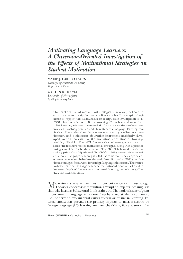 (PDF) Motivating Language Learners: A Classroom-Oriented Investigation of the Effects of ...