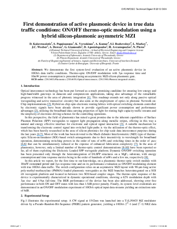 (PDF) First demonstration of active plasmonic device in true data ...