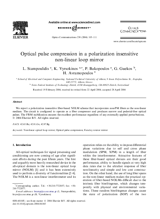 (PDF) Optical pulse compression in a polarization insensitive non-linear loop mirror