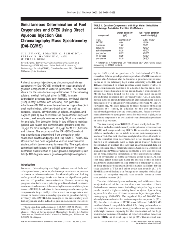 (PDF) Simultaneous Determination of Fuel Oxygenates and BTEX Using ...