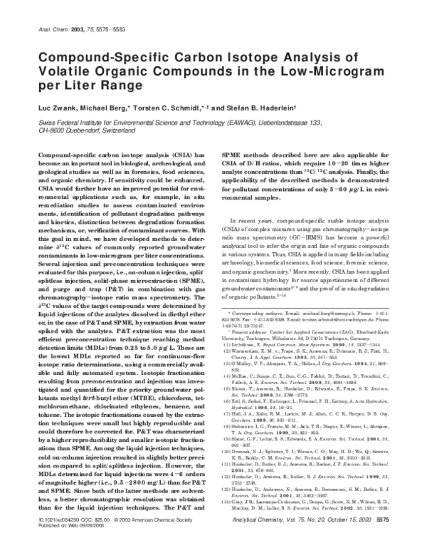 (PDF) Compound-Specific Carbon Isotope Analysis of Volatile Organic ...