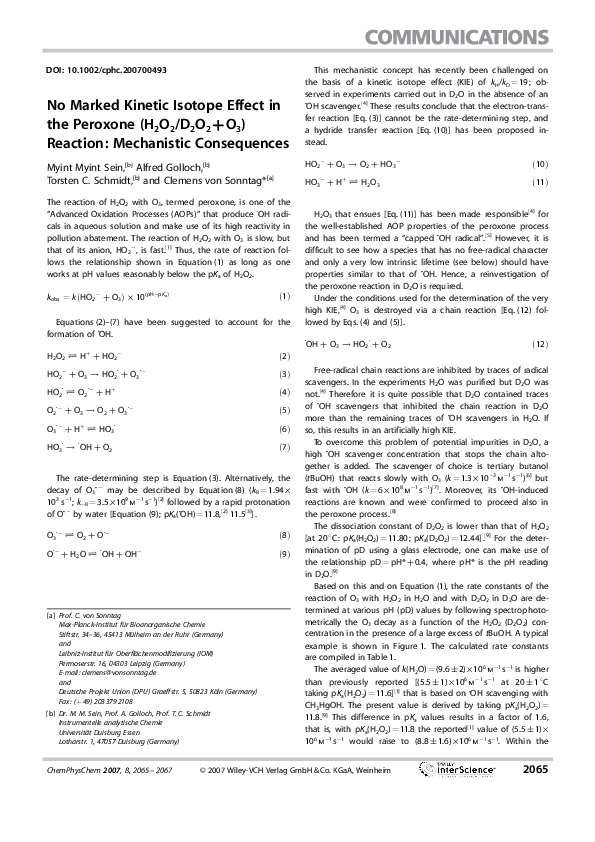 (PDF) No Marked Kinetic Isotope Effect in the Peroxone (H2O2/D2O2+O3 ...