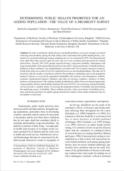 (PDF) Determining public health priorities for an ageing population ...