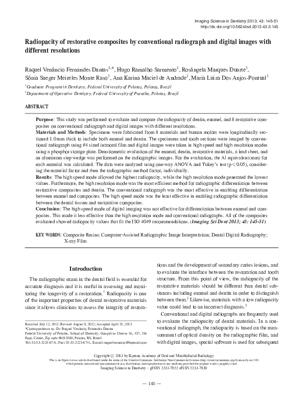 (PDF) Radiopacity of restorative composites by conventional radiograph ...