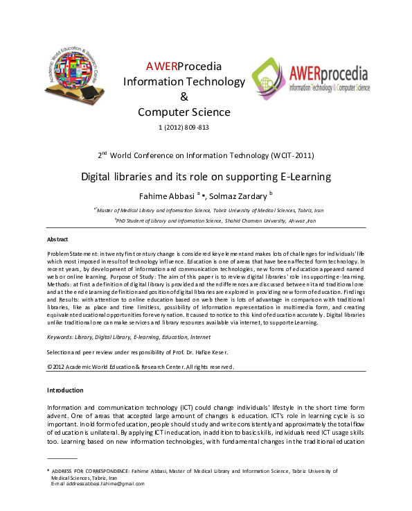 (PDF) Digital libraries and its role on supporting E-Learning