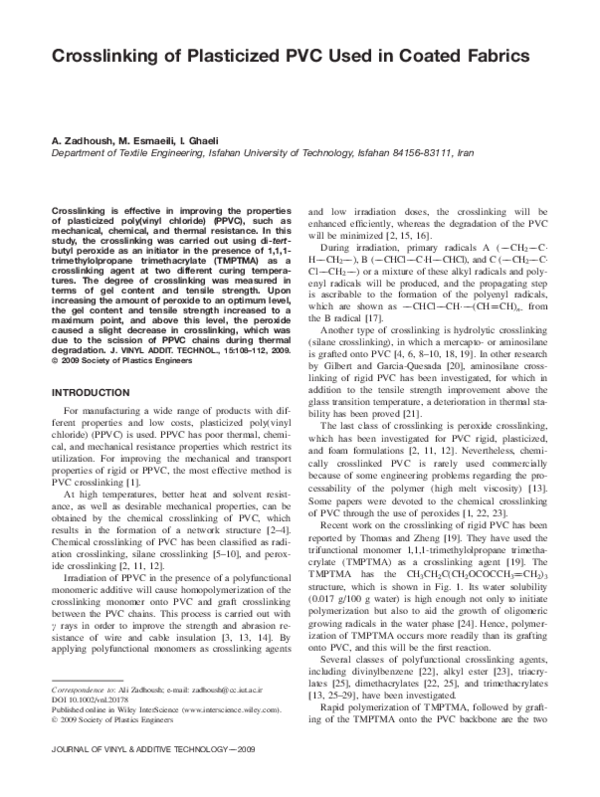 (PDF) Crosslinking of plasticized PVC used in coated fabrics