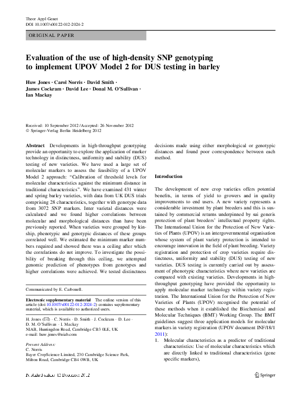 (PDF) Evaluation of the use of high-density SNP genotyping to implement ...
