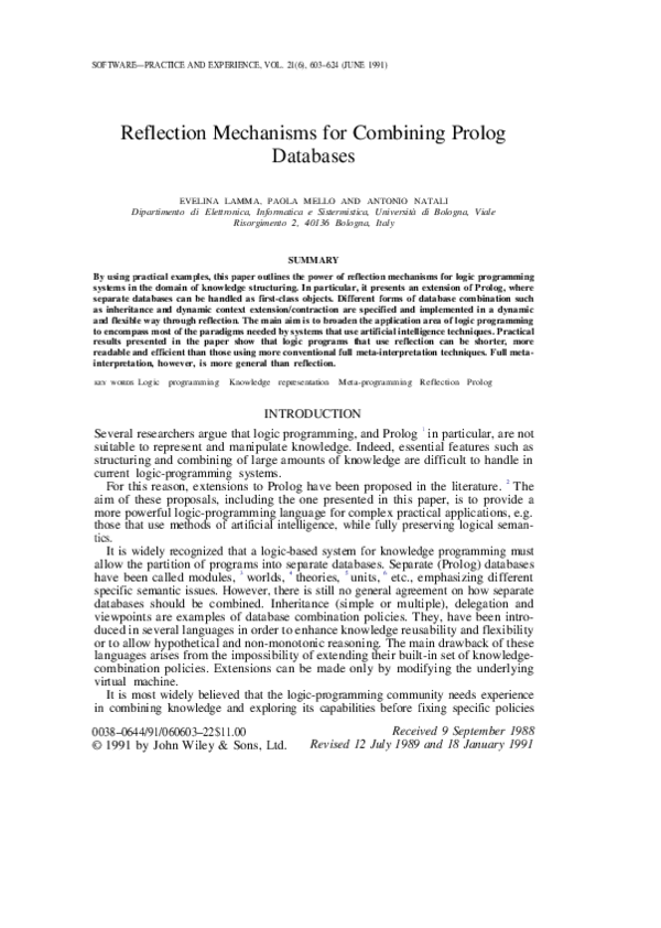 (PDF) Reflection mechanisms for combining prolog databases