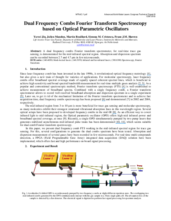 Pdf Dual Frequency Combs Fourier Transform Spectroscopy Based On Optical Parametric Oscillators