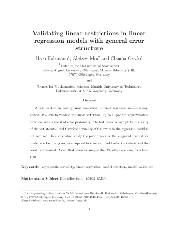 Pdf Validating Linear Restrictions In Linear Regression Models With General Error Structure