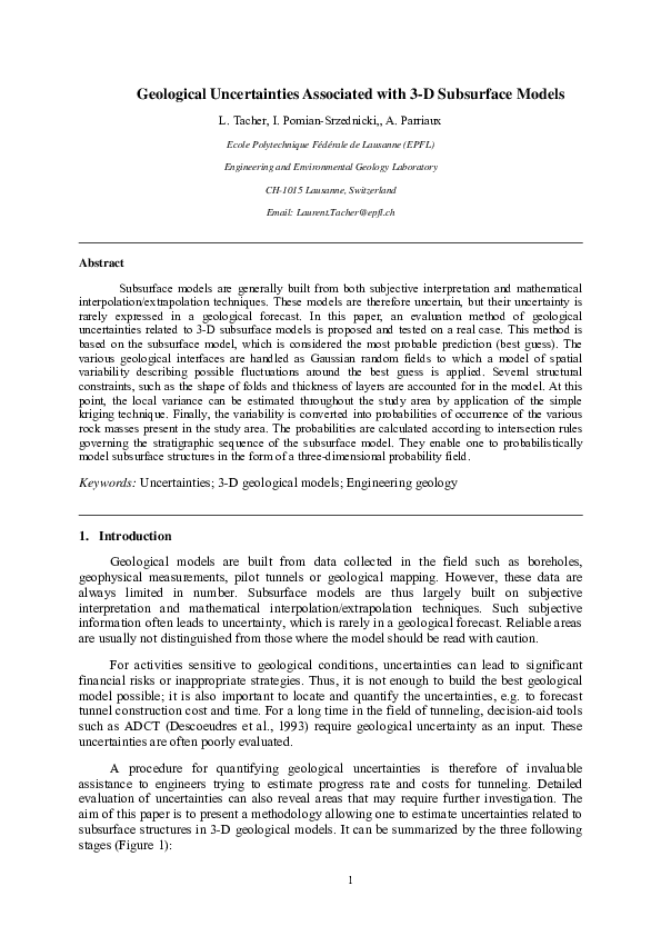 (PDF) Geological uncertainties associated with 3-D subsurface models