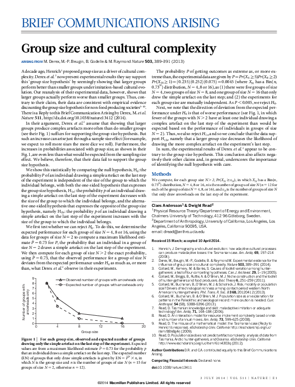 (PDF) Group size and cultural complexity