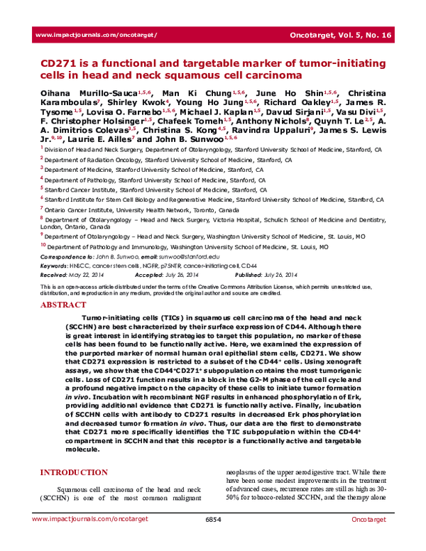 (PDF) CD271 is a functional and targetable marker of tumor-initiating ...