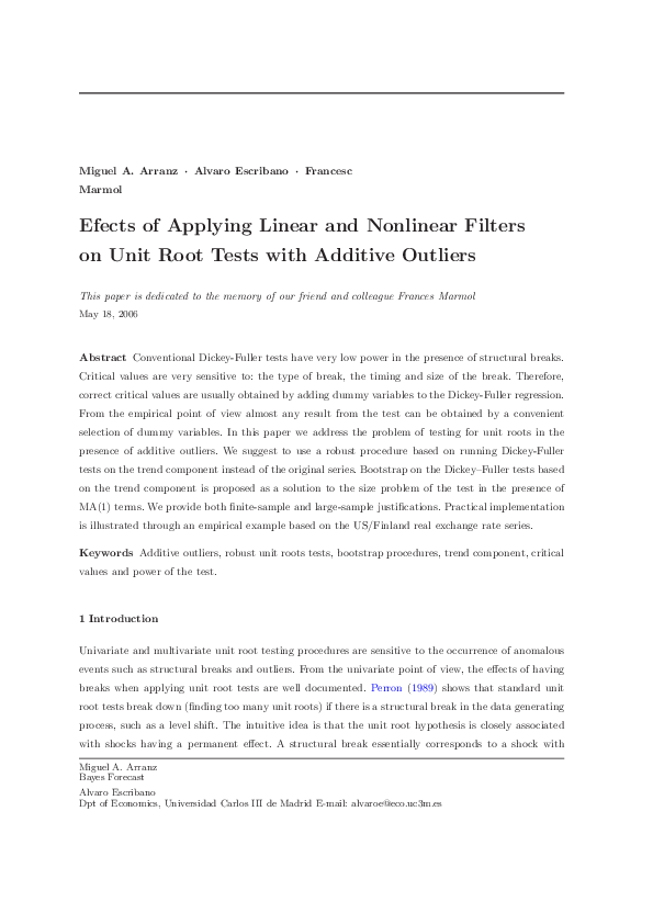(PDF) Efects of Applying Linear and Nonlinear Filters on Unit Root ...