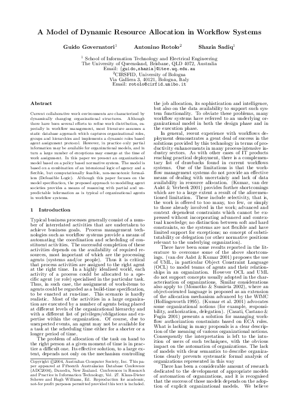 (PDF) A Model of Dynamic Resource Allocation in Workflow Systems