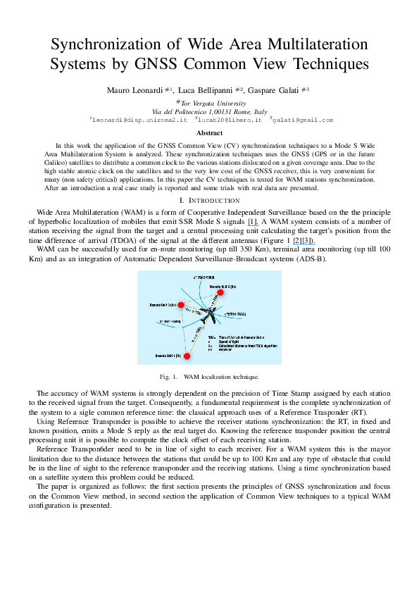 (PDF) Synchronization of wide area multilateration systems by GNSS common view techniques