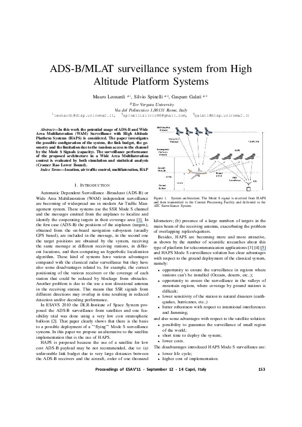 (PDF) ADS-B/MLAT surveillance system from High Altitude Platform Systems