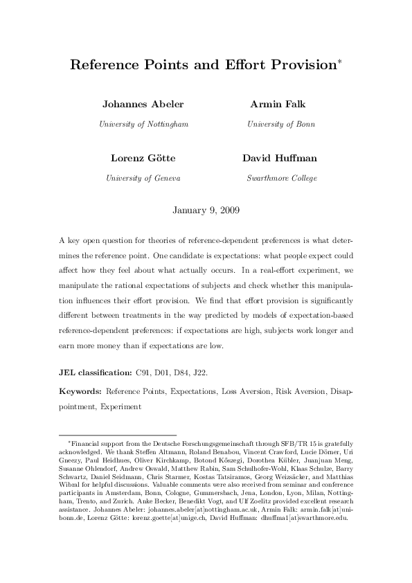 (PDF) Reference Points and Eort Provision