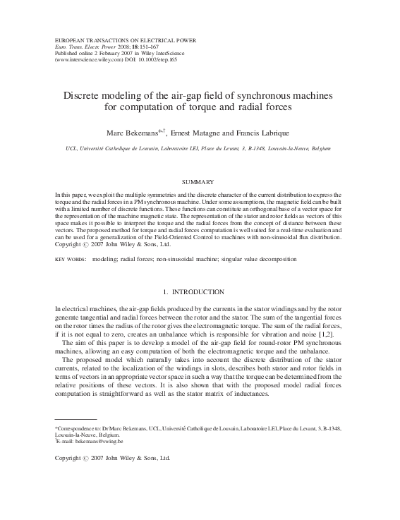 (PDF) Discrete modeling of the air-gap field of synchronous machines ...