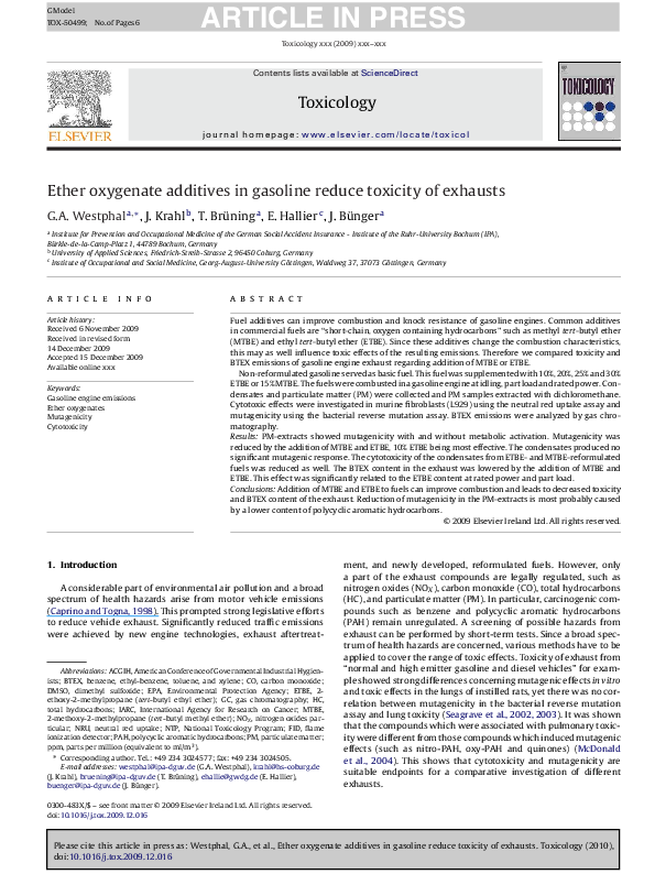 (PDF) Ether oxygenate additives in gasoline reduce toxicity of exhausts
