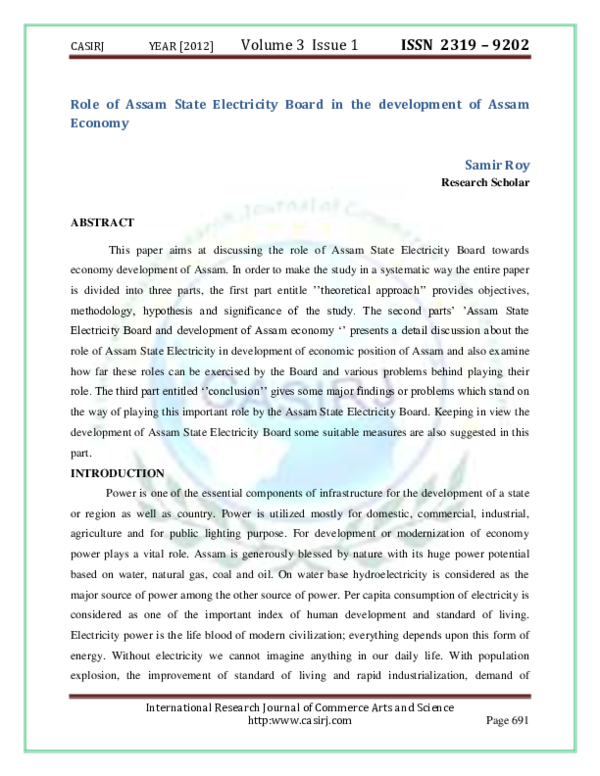 (PDF) Role of Assam State Electricity Board in the development of Assam ...