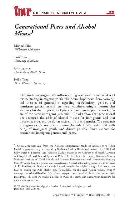 (PDF) Generational Peers and Alcohol Misuse