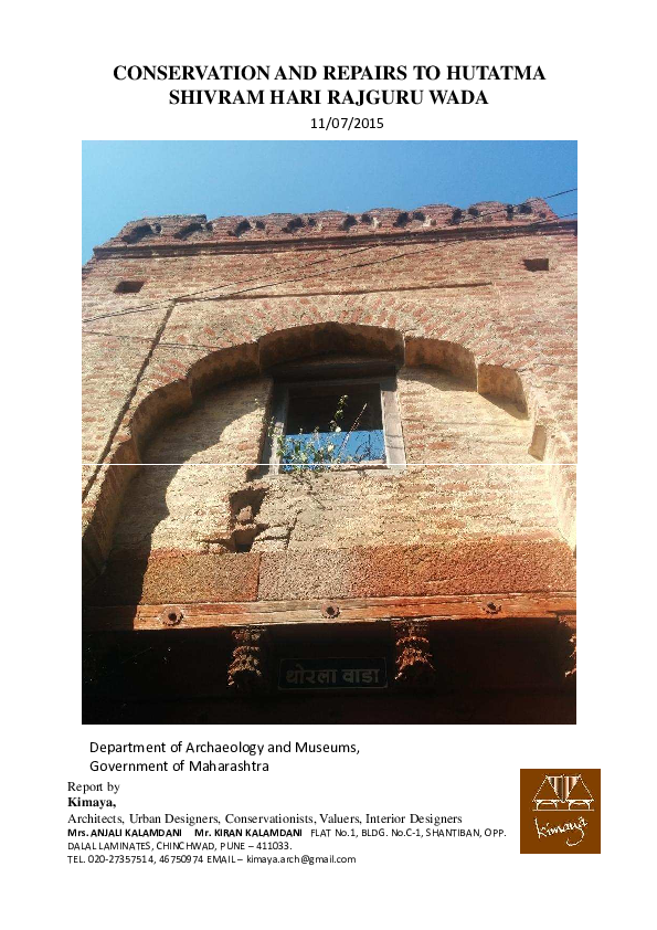 (PDF) CONSERVATION AND REPAIRS TO HUTATMA SHIVRAM HARI RAJGURU WADA