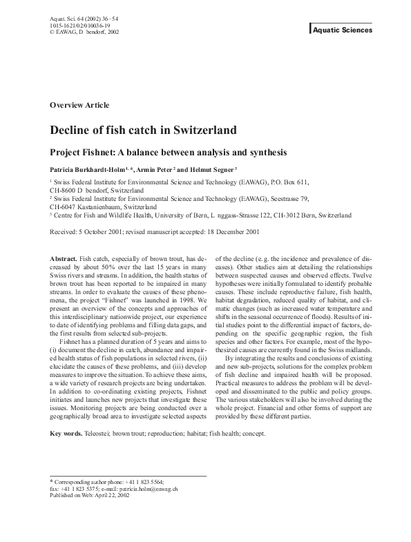 (PDF) Decline of fish catch in Switzerland