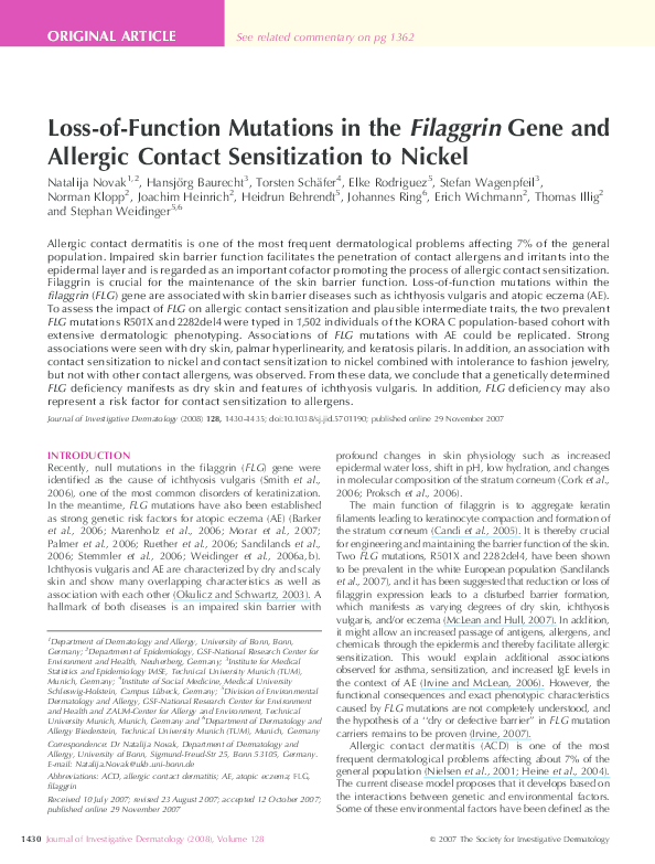 (PDF) Filaggrin null mutations are associated with atopic dermatitis and elevated levels of IgE ...
