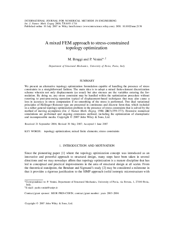 (PDF) A mixed FEM approach to stress-constrained topology optimization