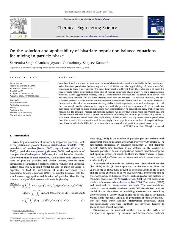 (PDF) On the solution and applicability of bivariate population balance equations for mixing in ...