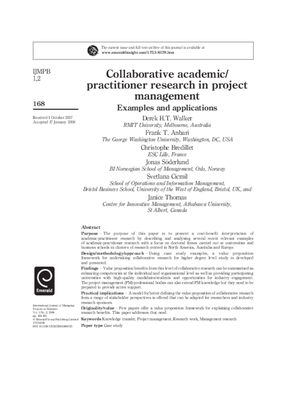 (PDF) Walker et al. - 2008 - Collaborative academicpractitioner ...