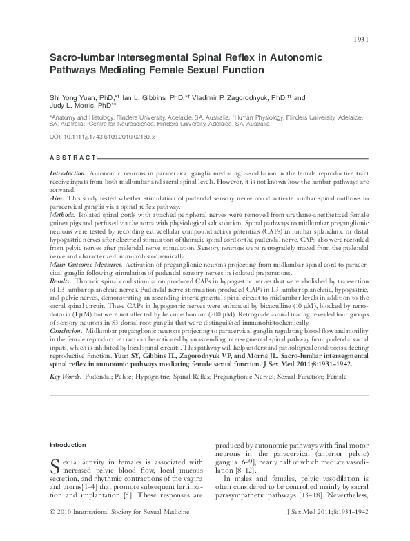 (PDF) Sacro-lumbar Intersegmental Spinal Reflex in Autonomic Pathways ...