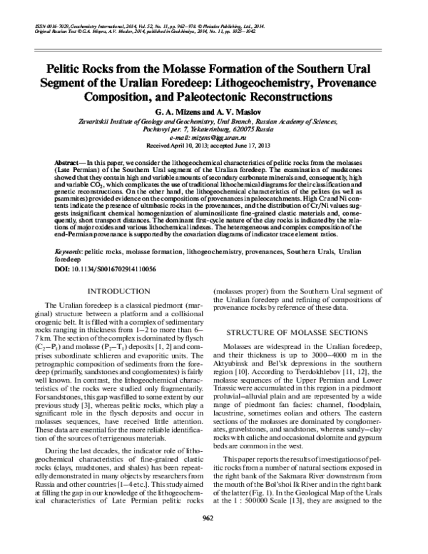 (PDF) Pelitic Rocks from the Molasse Formation of the Southern Ural ...