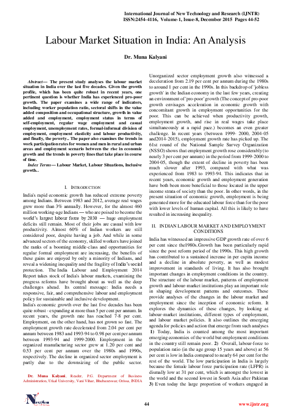 (PDF) Labour Market Situation in India: An Analysis