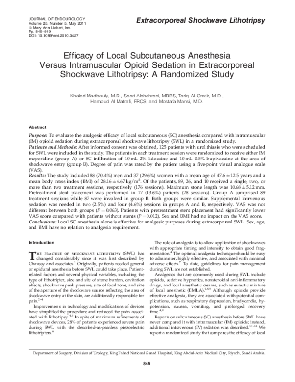 (PDF) Efficacy of Local Subcutaneous Anesthesia Versus Intramuscular ...