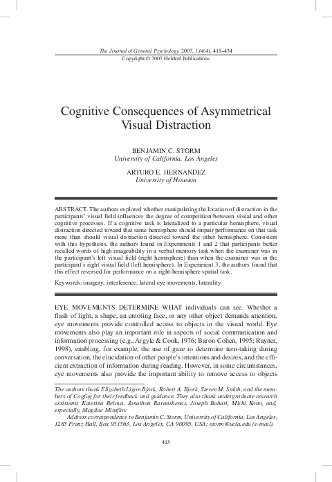 (PDF) Cognitive Consequences of Asymmetrical Visual Distraction