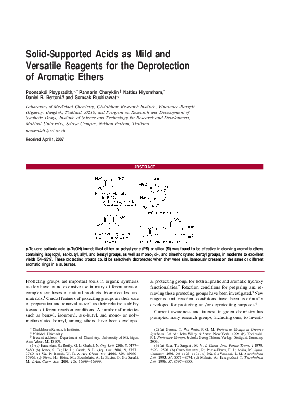 (PDF) Solid-Supported Acids as Mild and Versatile Reagents for the ...
