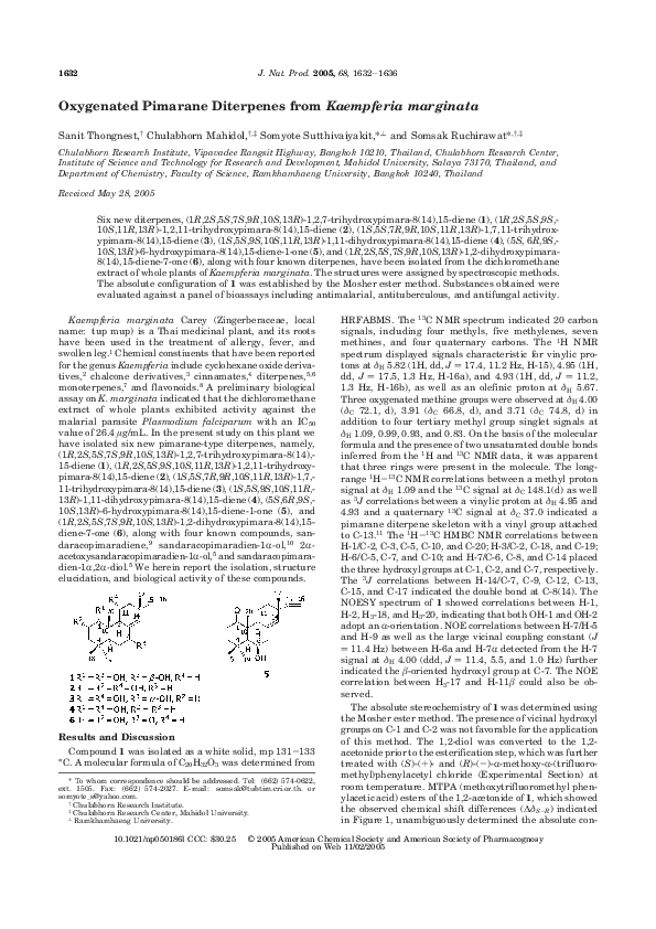 (PDF) Oxygenated Pimarane Diterpenes from Kaempferia marginata