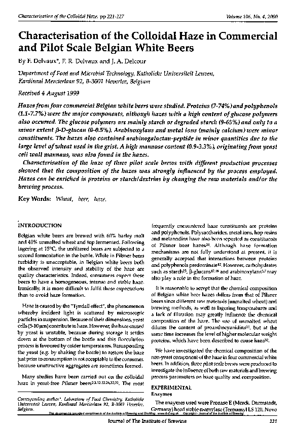 (PDF) Characterisation of the Colloidal Haze in Commercial and Pilot ...
