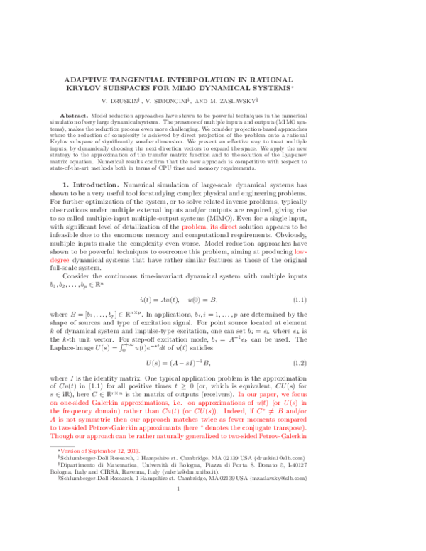 Pdf Adaptive Tangential Interpolation In Rational Krylov Subspaces