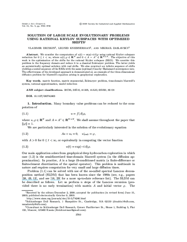 (PDF) Solution of Large Scale Evolutionary Problems Using Rational Krylov Subspaces with ...