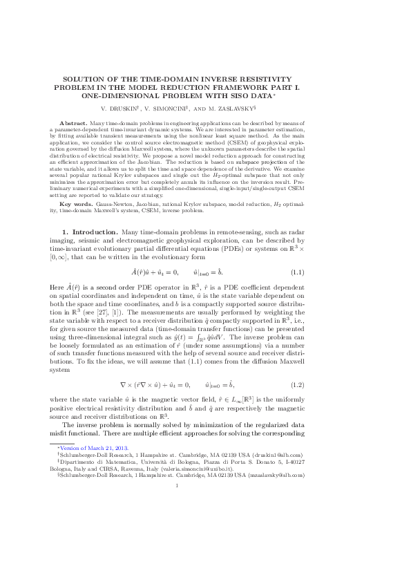 Pdf Solution Of The Time Domain Inverse Resistivity Problem In The