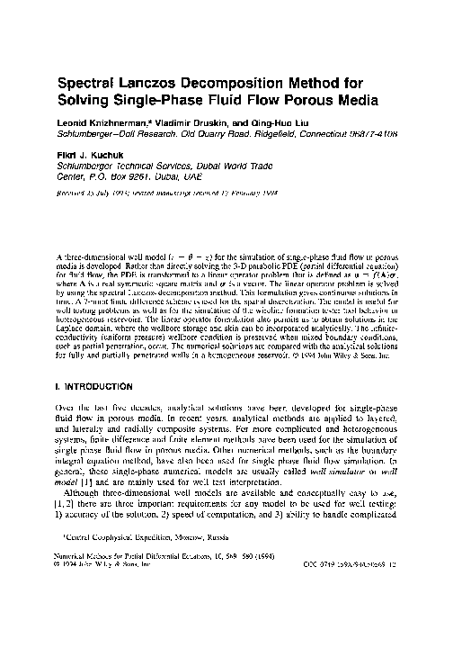 (PDF) Spectral Lanczos decomposition method for solving single-phase fluid flow porous media