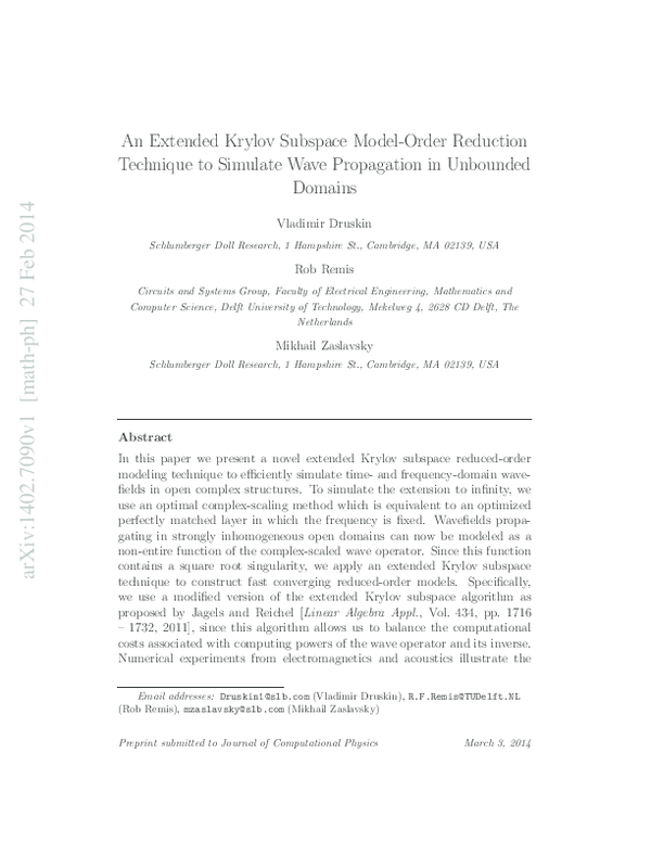Pdf An Extended Krylov Subspace Model Order Reduction Technique To Simulate Wave Propagation