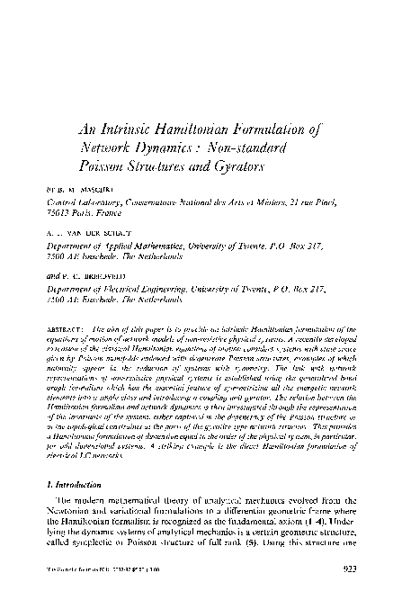 Pdf An Intrinsic Hamiltonian Formulation Of Network Dynamics Non Standard Poisson Structures