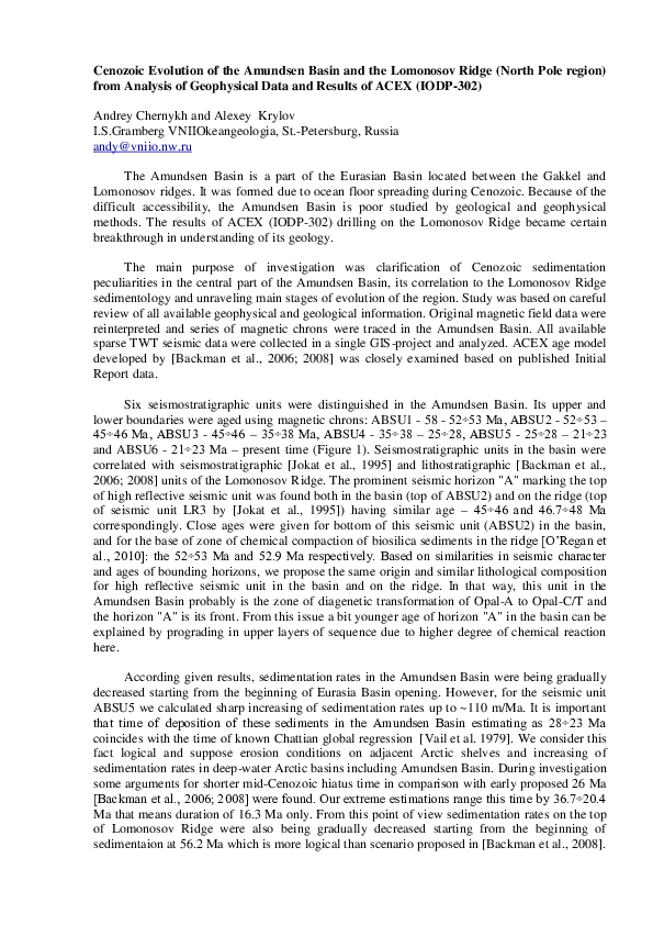 (PDF) Cenozoic Evolution of the Amundsen Basin and the Lomonosov Ridge ...