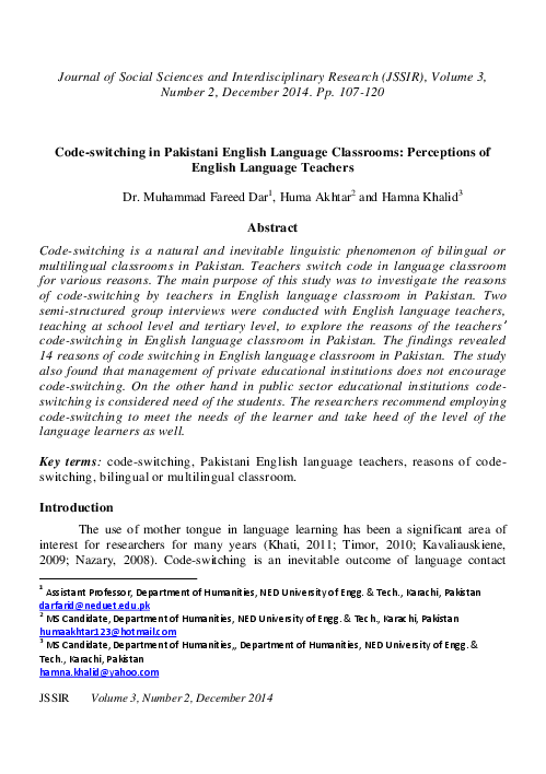 code switching in the classroom